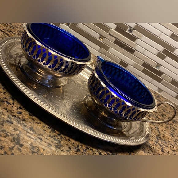 Brama, England | Dining | Vintage Silver Plate Cobalt Blue Glass Sugar ...